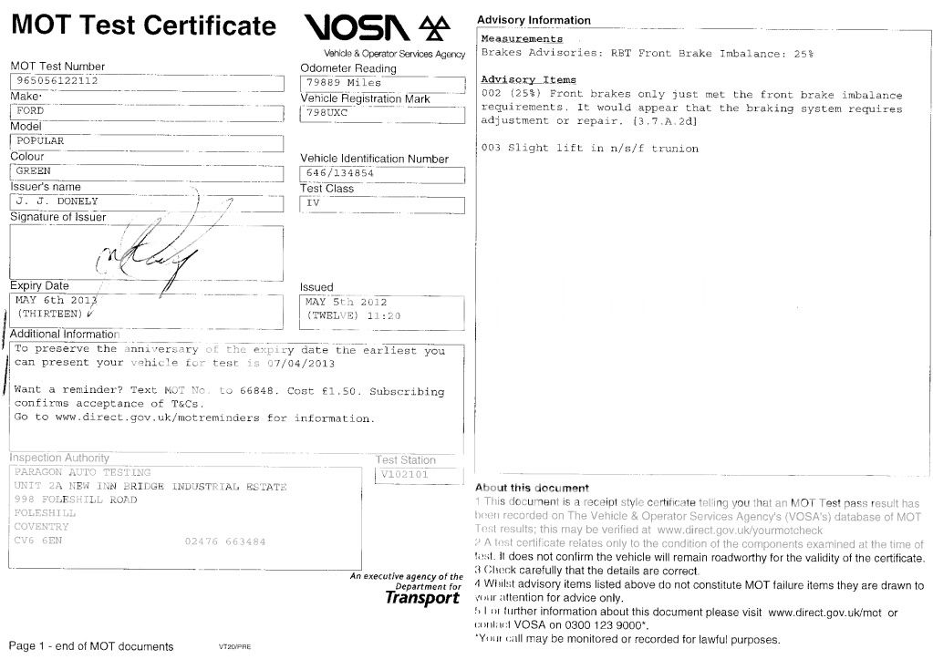 It`s that time again.. Bertie`s MoT..